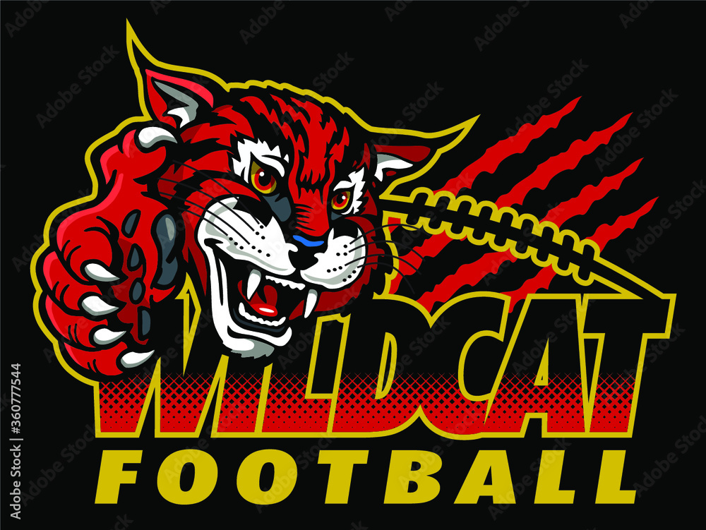 wildcat football team design with mascot and claw for school, college ...