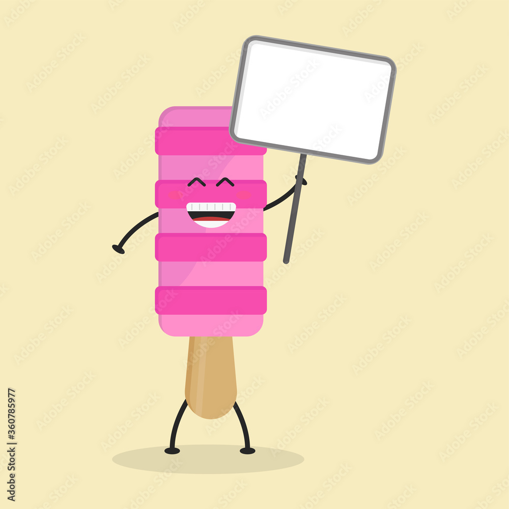 Cute Flat Cartoon Ice Cream Holding Sign Illustration. Vector ...