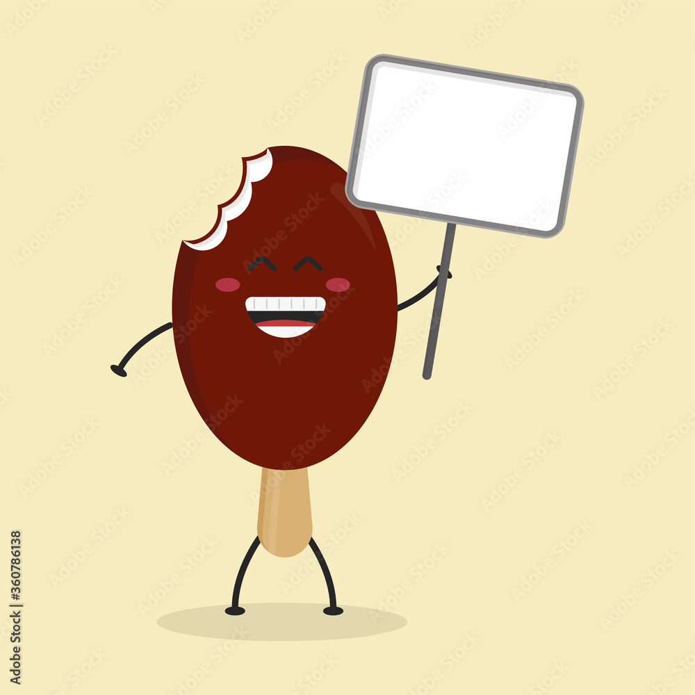 Cute Flat Cartoon Ice Cream Holding Sign Illustration. Vector ...