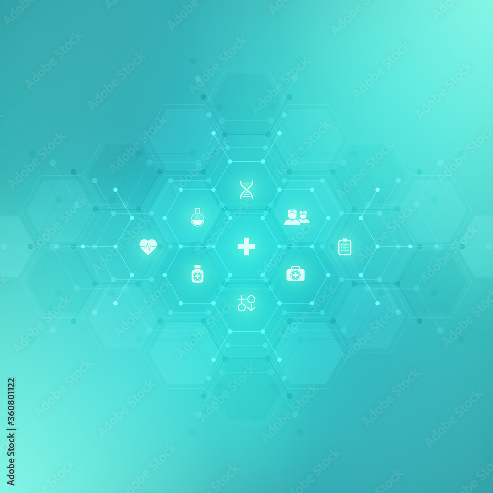Medical background with flat icons and symbols. Template design with ...