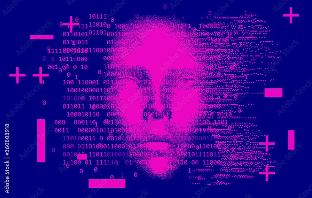 Abstract technology background with binary code and 3d face mask ...