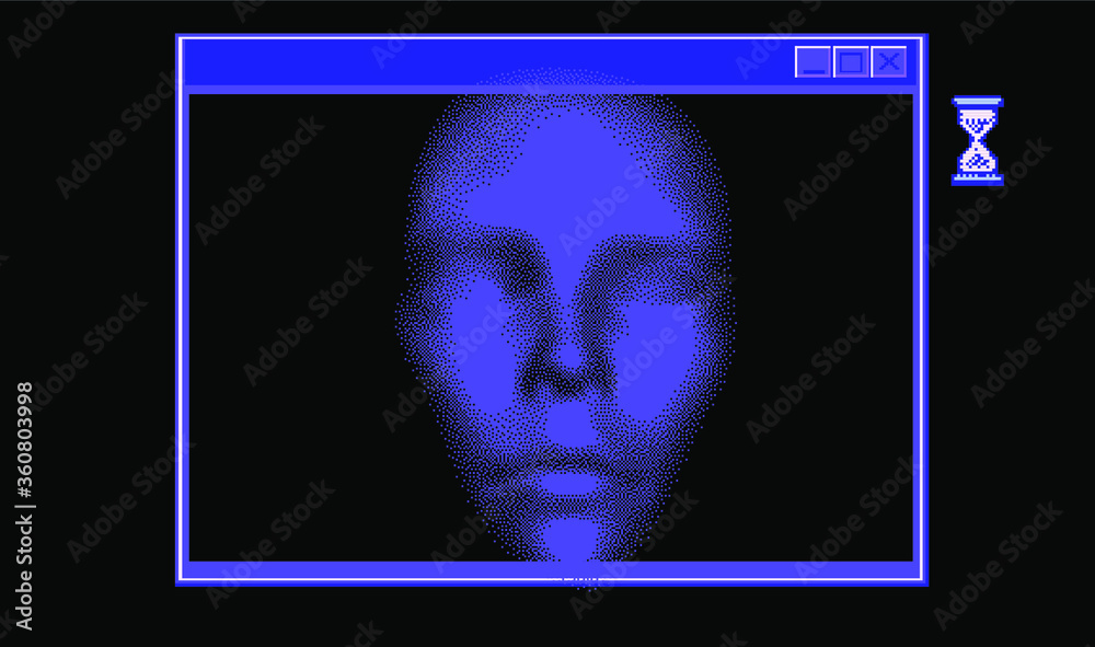 Abstract technology background with 3D face mask and user interface ...