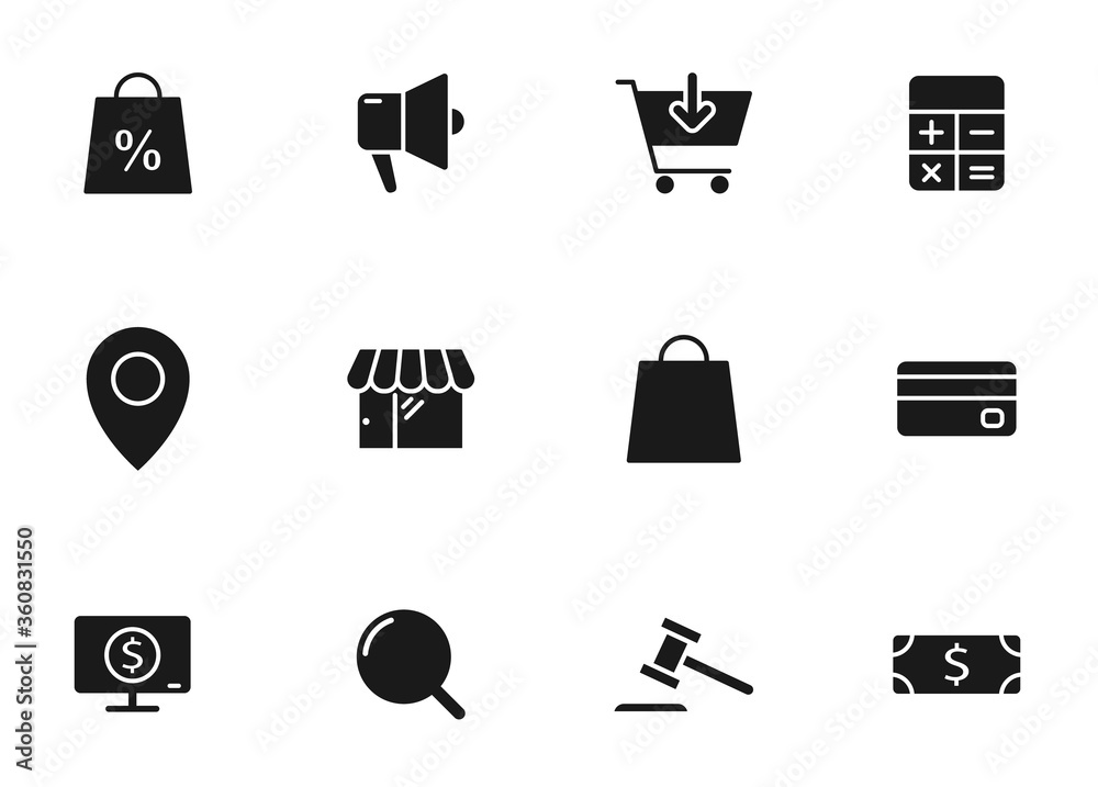 e commerce silhouette vector icons isolated on white. e commerce ...