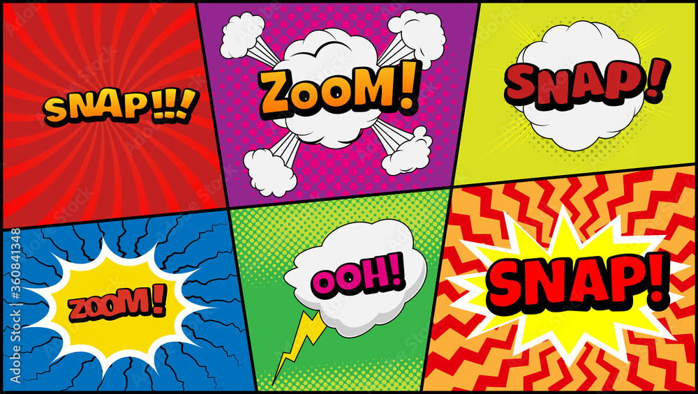 Vector comic speach bubble with prase Snap, Zoom, Ooh . Comic cartoon ...