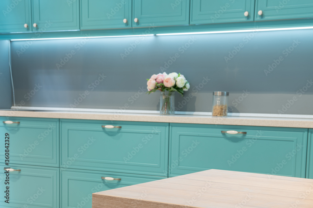 Modern kitchen room interior with furniture and counter for concept ...