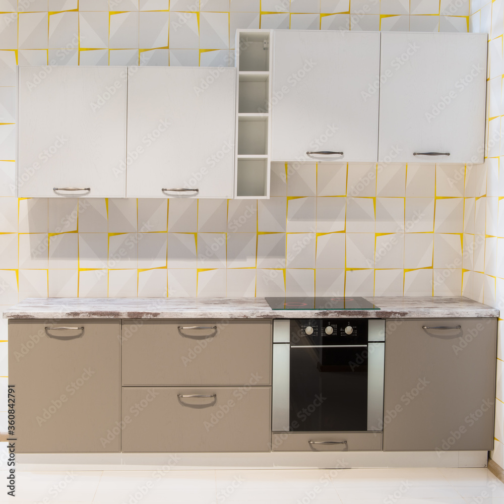 Modern kitchen room interior with furniture and counter for concept ...