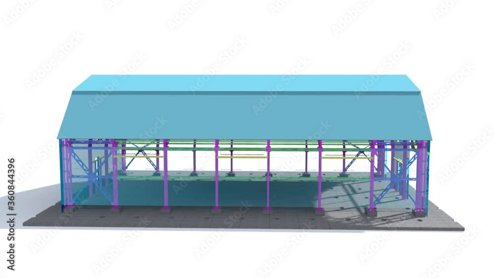 Circular flyover of a BIM model of a building structure made of metal ...
