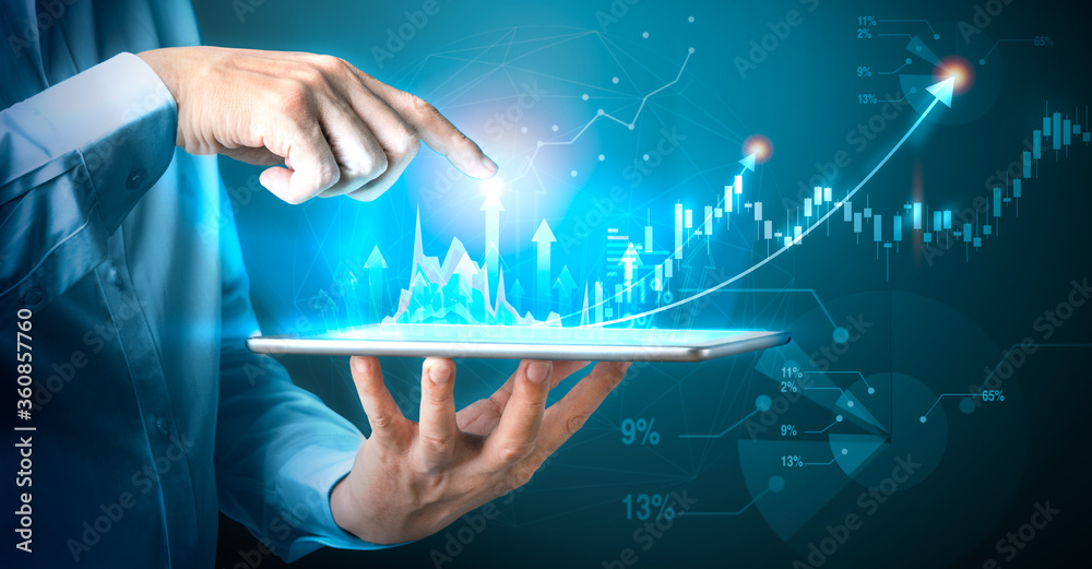 Digital marketing of sales and economic growth graph chart. Businessman ...
