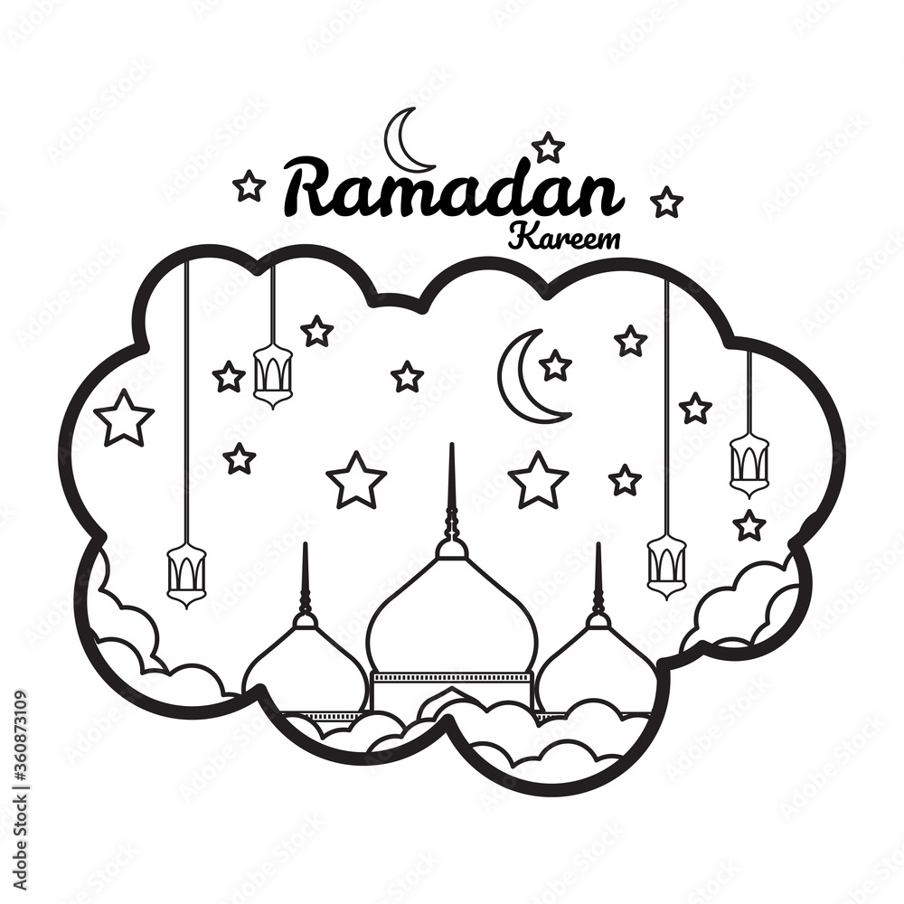 The mosque's coloring pages, the crescent moon, the twinkling stars ...