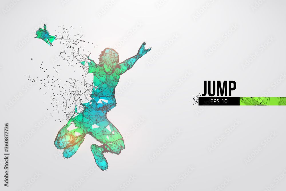 Abstract silhouette of a wireframe jumping man. People in a jump ...