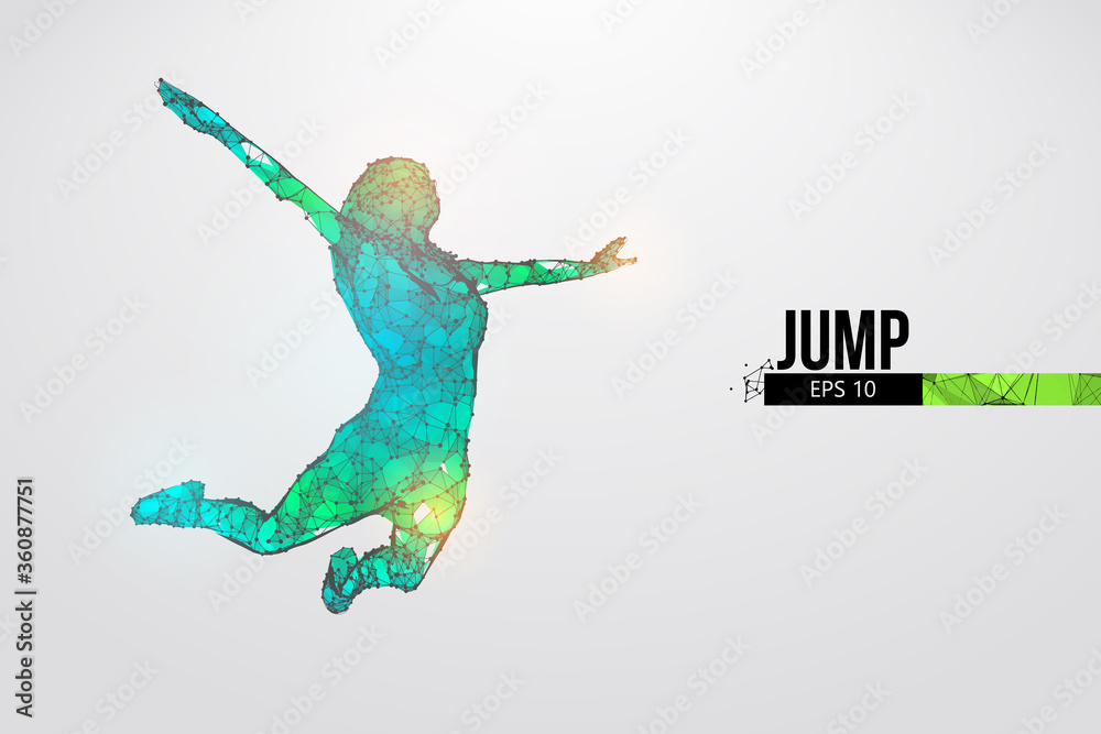Abstract silhouette of a wireframe jumping woman. People in a jump ...