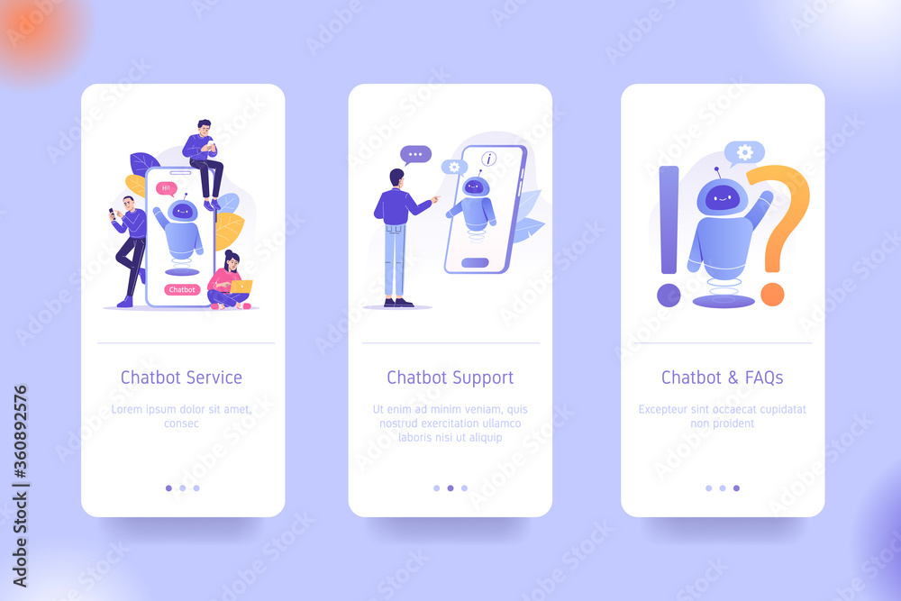 Mobile application design template set for Chatbot Servie, Chatbot ...