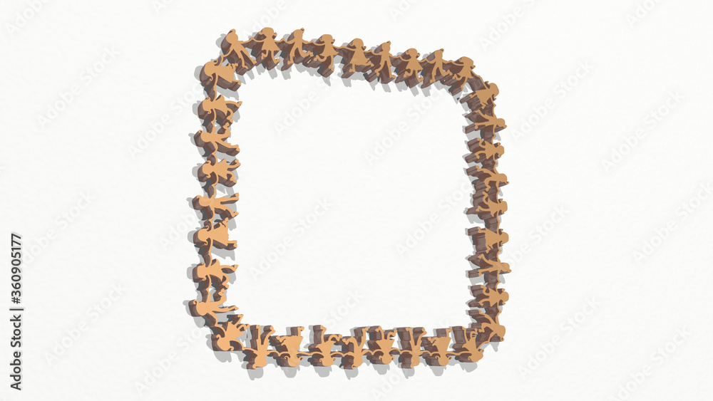 CHILDREN MAKING A SQUARE made by 3D illustration of a shiny metallic ...