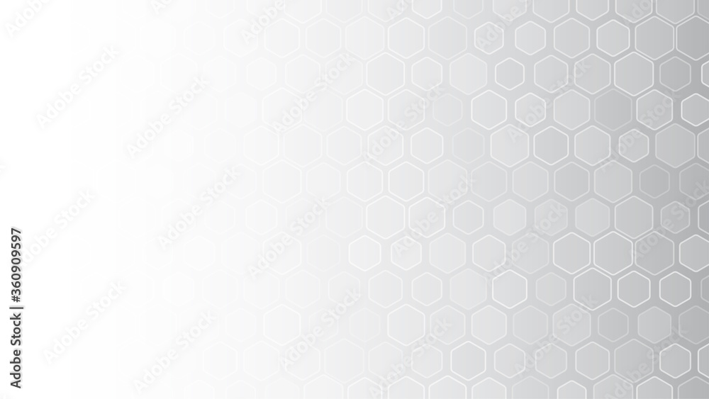 Abstract white hexagon background. Hexagonal pattern. Gray gradient backdrop. Neutral business ...