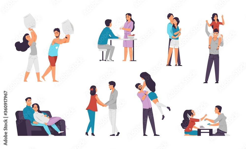 Cartoon couples. Happy characters in love, boy and girl on romantic ...