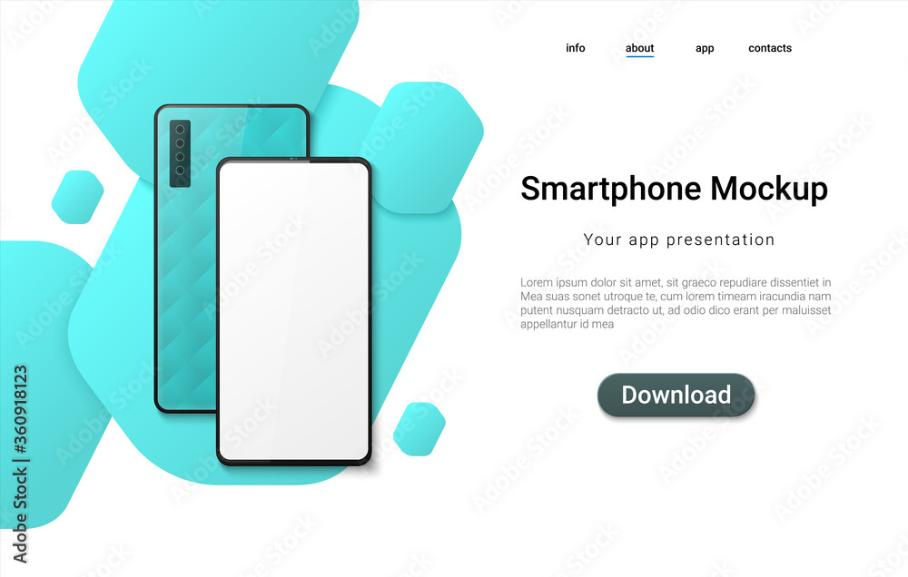 Realistic smartphone landing. Mobile phone mockup with blank display ...