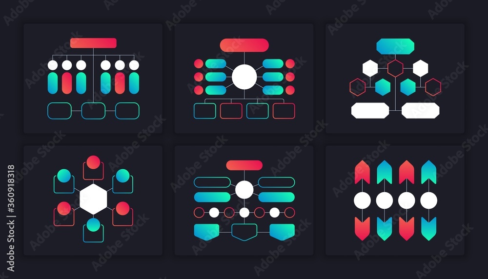 Flow charts infographic. Hierarchy organization block schemes with ...