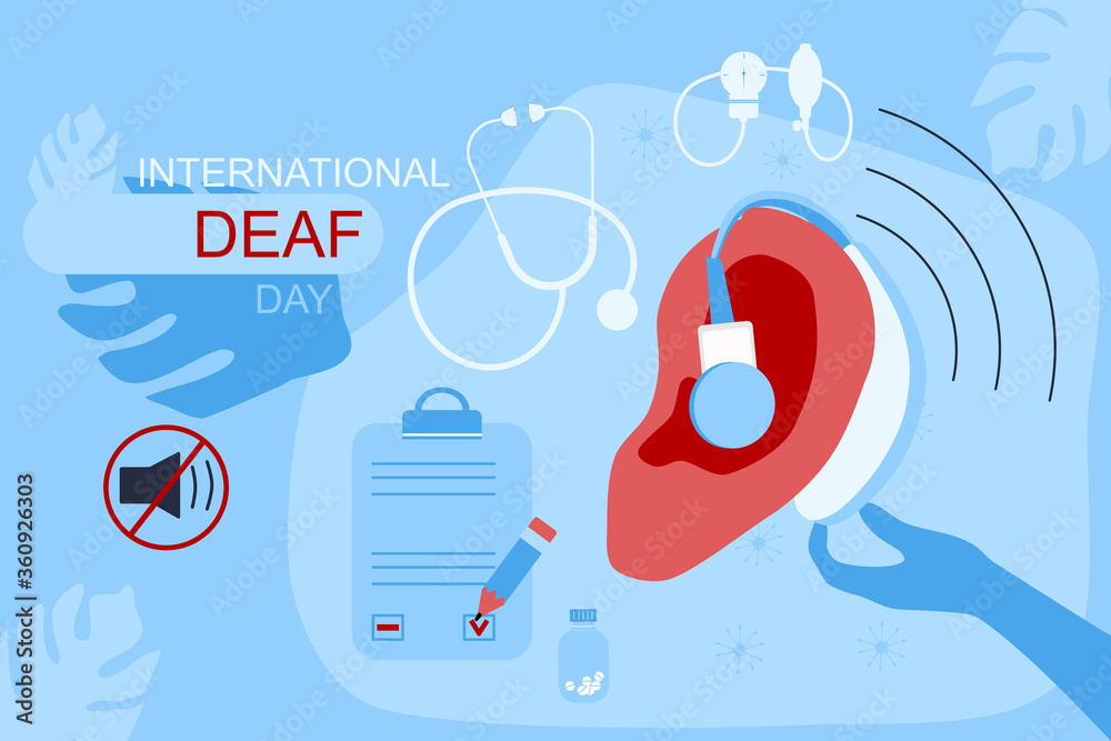 International Deaf day 23 september vector website template.Ear with ...