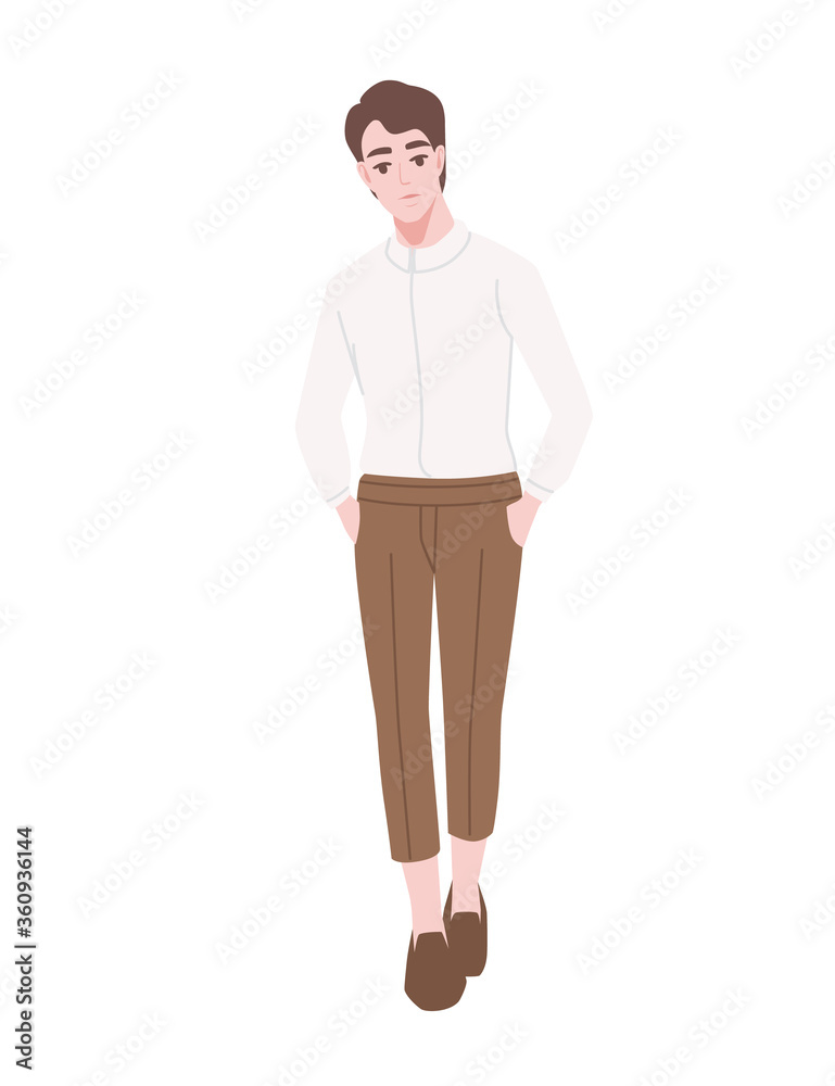 Cute young man in fashion casual clothes fashion male model cartoon ...