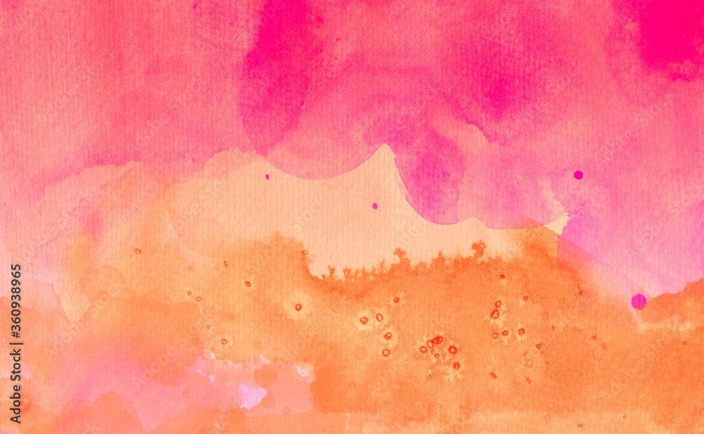 Colorful Orange And Hot Pink Watercolor Background Texture In Abstract