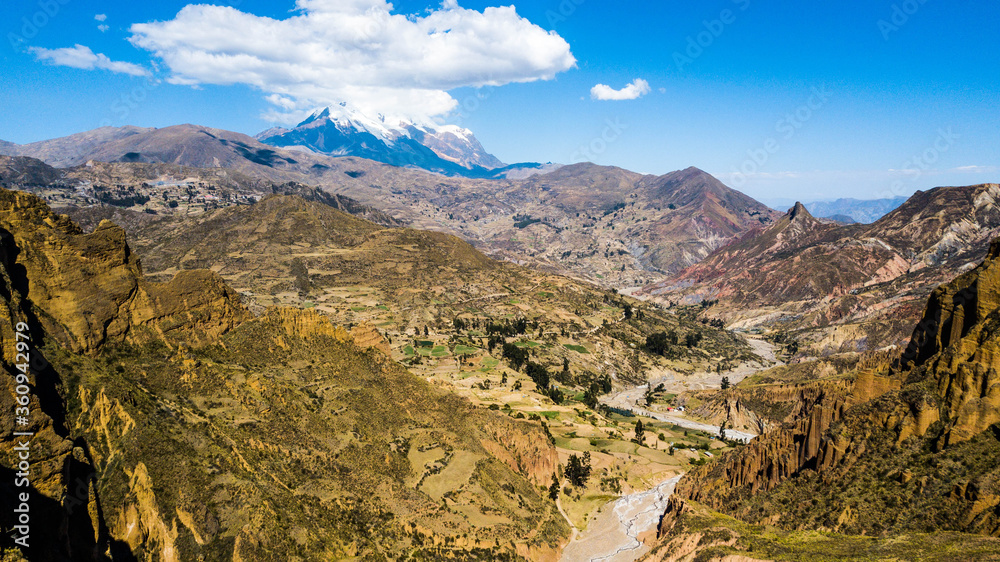 Palca Canyon and Illimani mountain, Bolivia. Beautiful mountains near ...