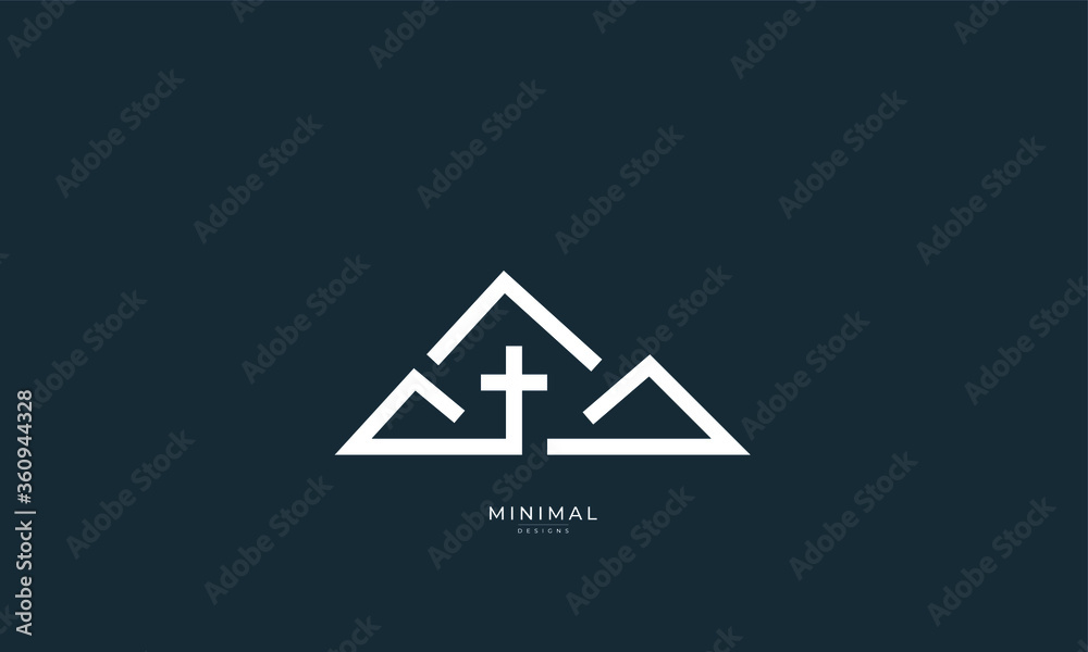A minimal abstract icon logo of a mountain with a Cross, church Stock ...