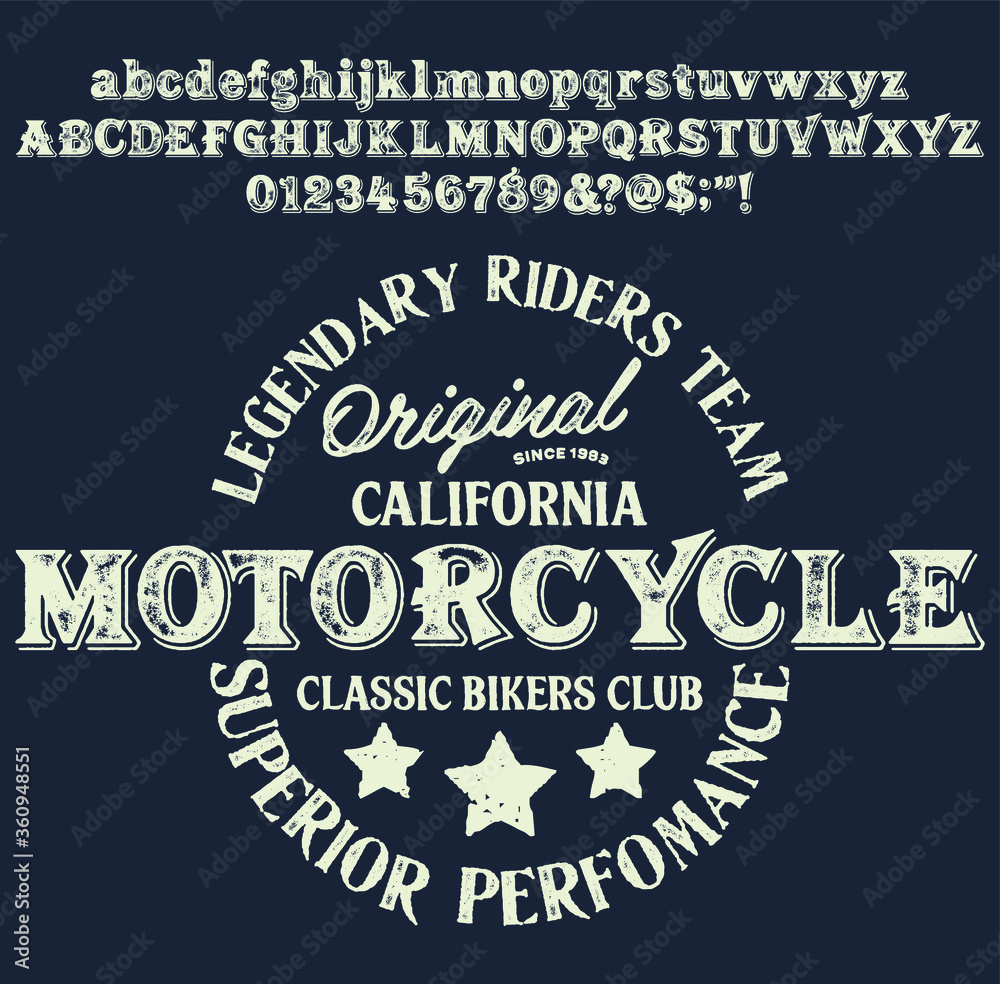 Motorcycle club community logo design.Decorative font. Letters, Numbers ...