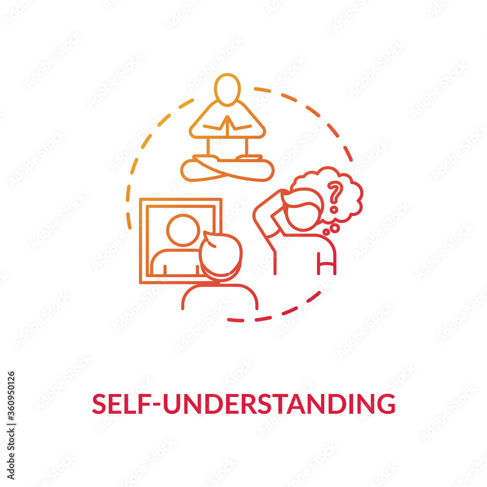 Self understanding red gradient concept icon. Comprehend inner ...
