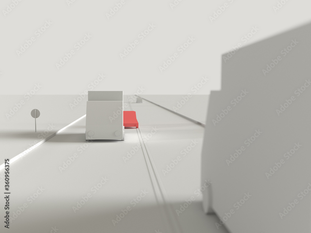 Dangerous car overtake 3d rendering. Road sign, highway, risk, danger ...