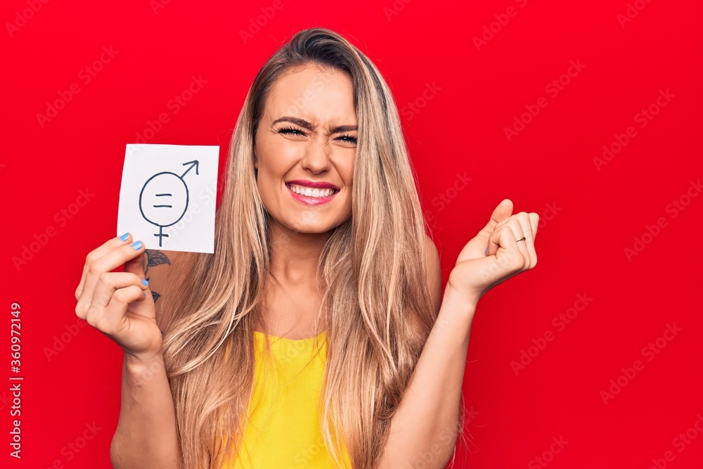 Young Blonde Woman Asking For Sex Discrimination Holding Paper With