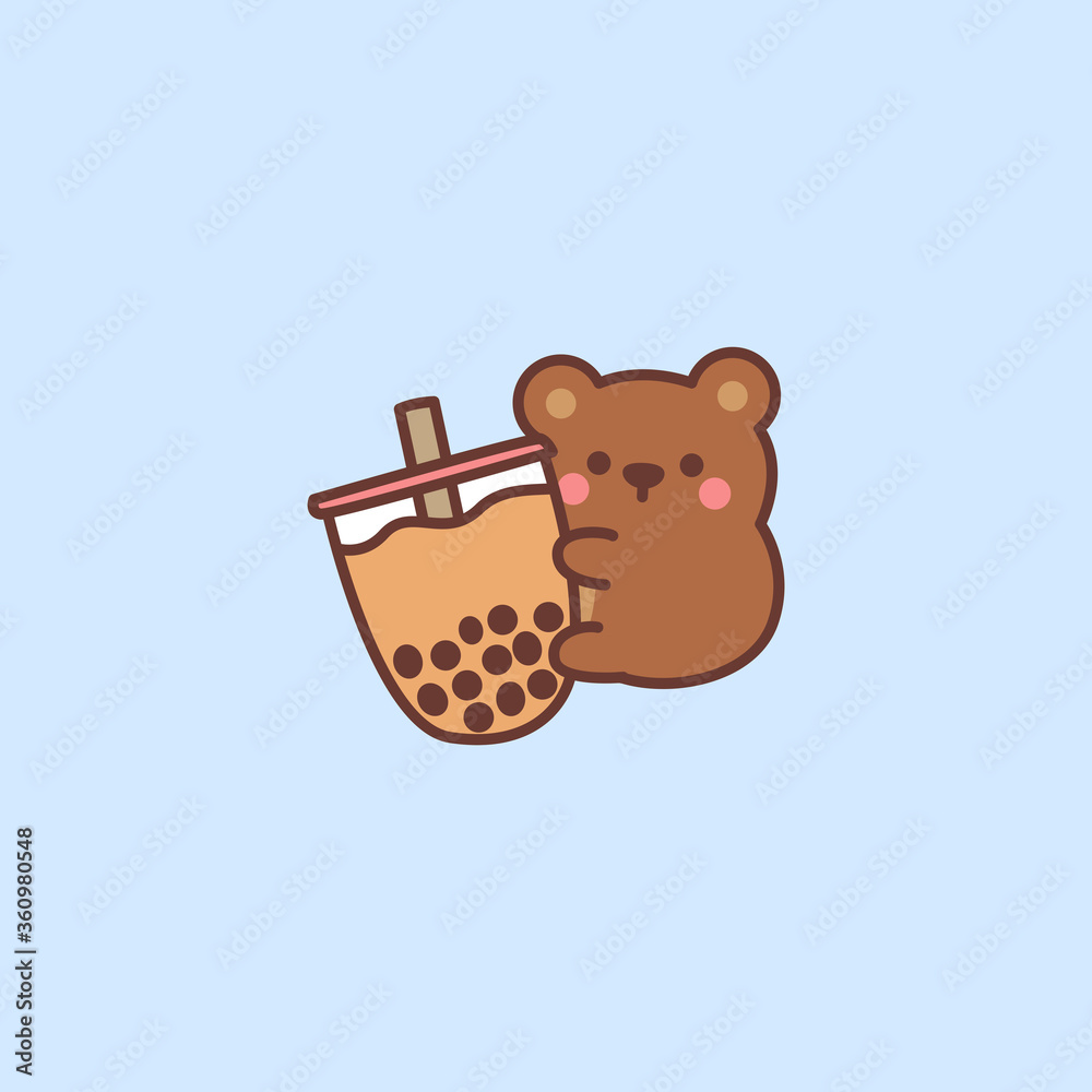 Cute bear loves bubble tea cartoon, vector illustration Vektor Stok ...