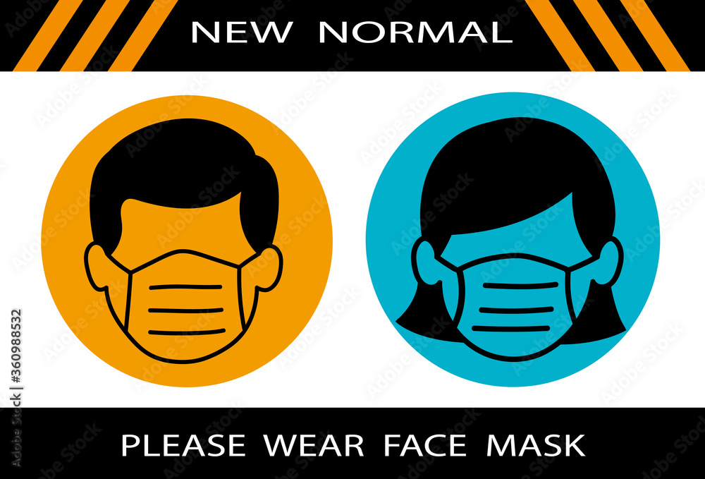 New normal and please wear face mask lettering on black background with ...