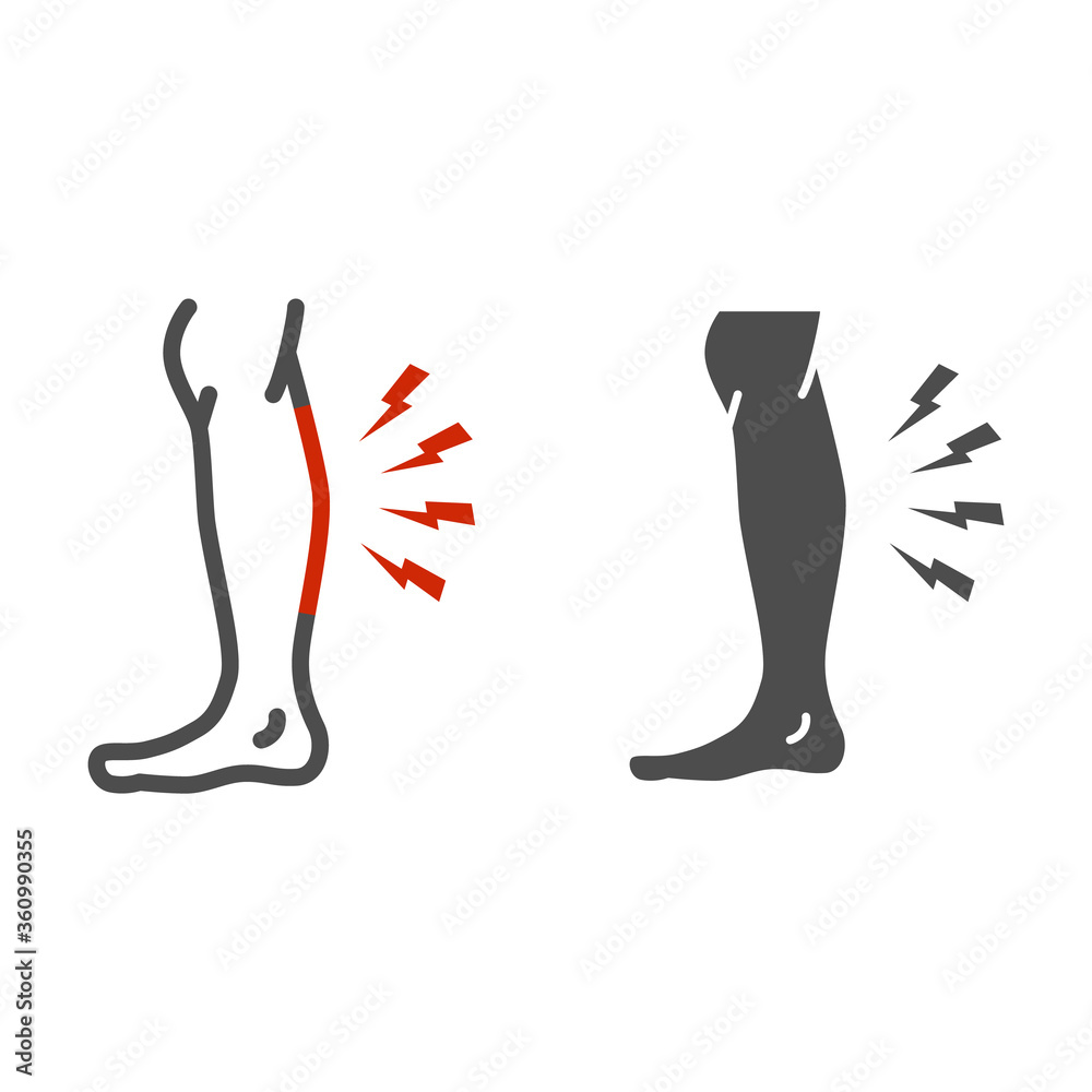 Shin hurts line and solid icon, Body pain concept, Shin pain sign on ...