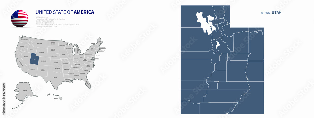 utah map. u.s. states vector map of utah. us states map. Stock Vector ...