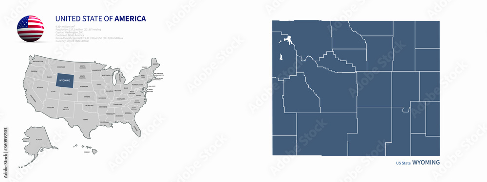 wyoming map. u.s. states vector map of wyoming. us states map. Stock ...