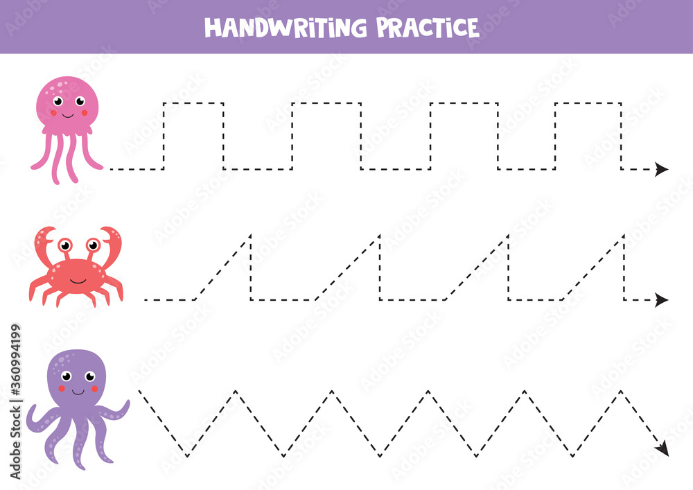 Learning to write with sea animals. Handwriting practice worksheet ...