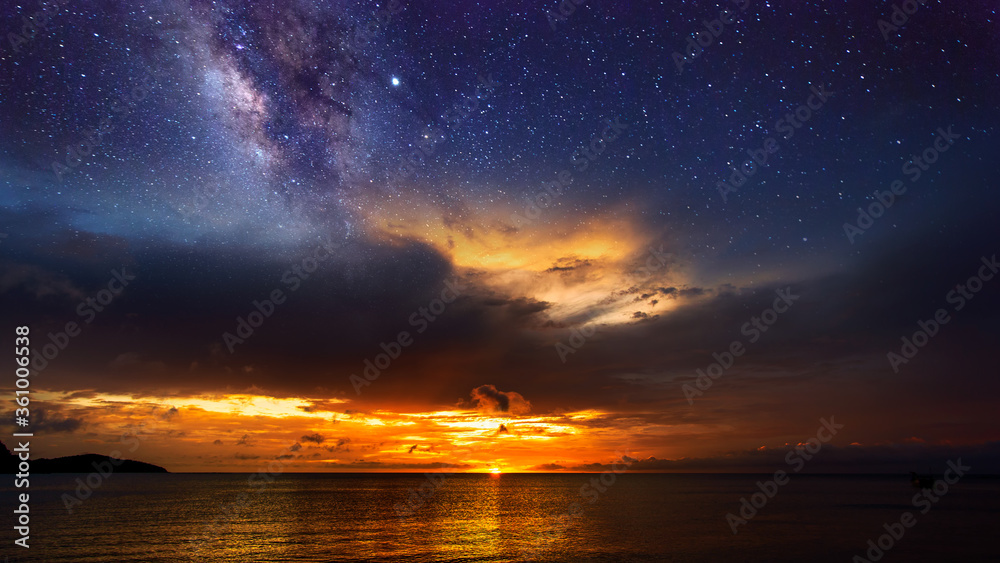 Beautiful nightscape with Starry night and Milky Way Galaxy rising in ...