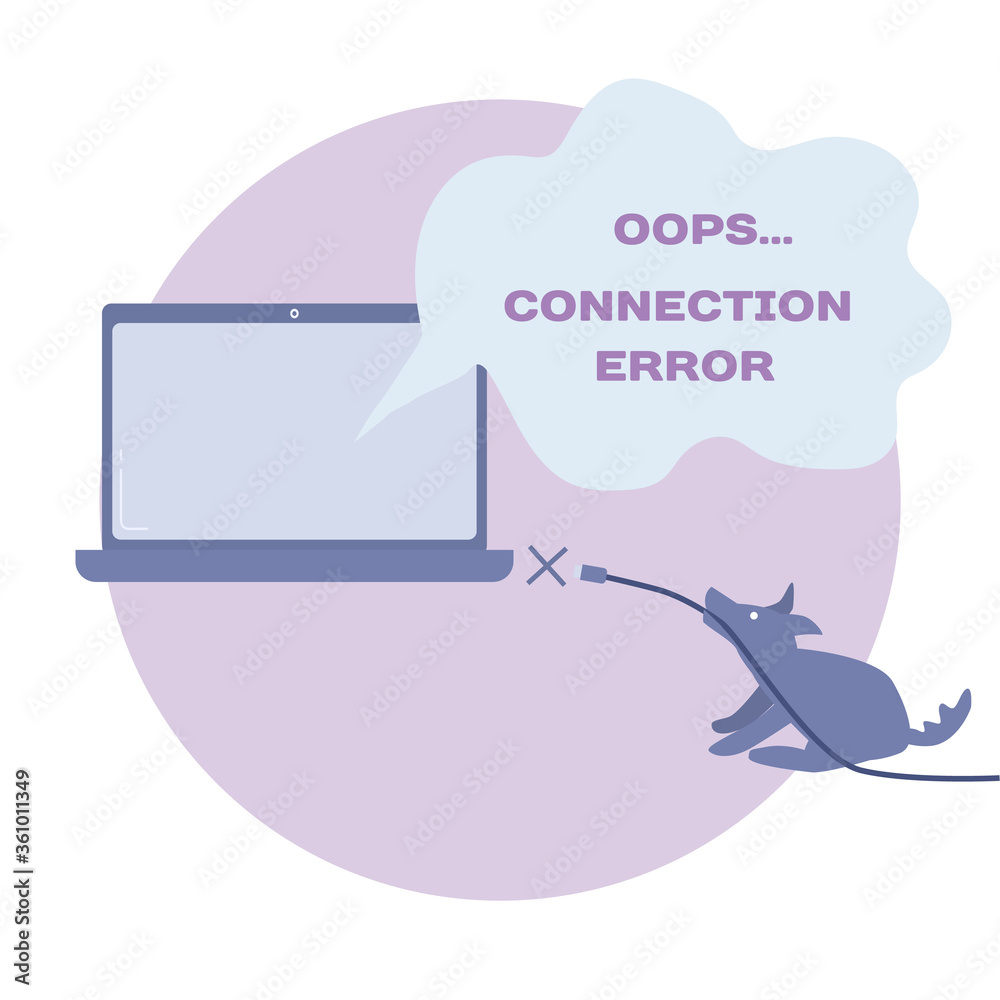 Network connection error page for website design. The dog pulls out the ...