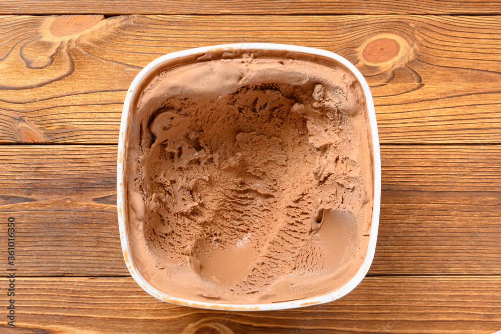 top view mostly eaten box of chocolate flavor ice cream Stock Photo ...