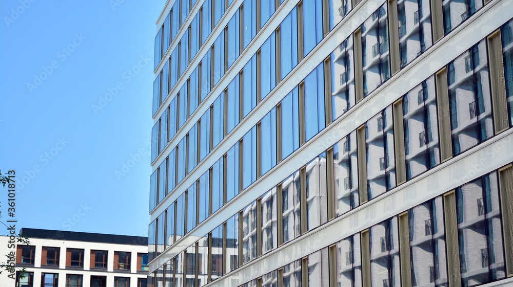 Facade texture of a glass mirrored office building. Fragment of the ...