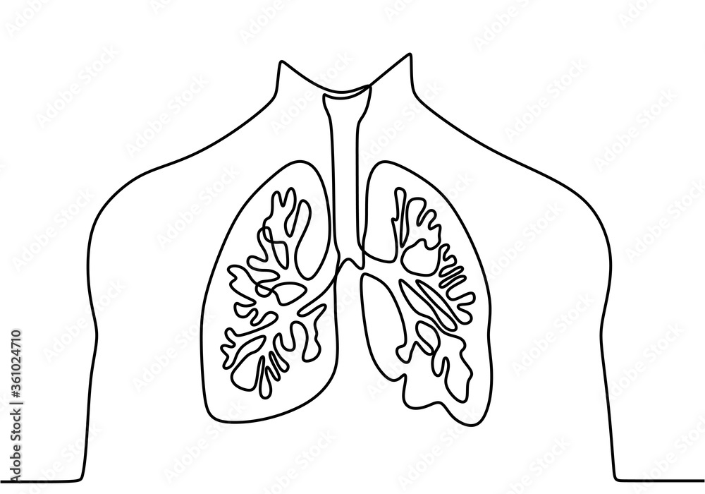 Single continuous line art of lungs. Healthy medicine against smoking ...