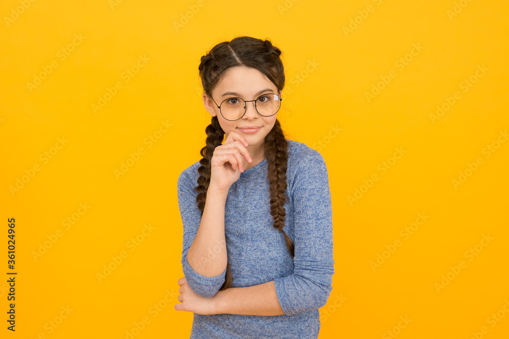 Cute schoolgirl. Eyeglasses for eyes health. Girl school pupil wear ...
