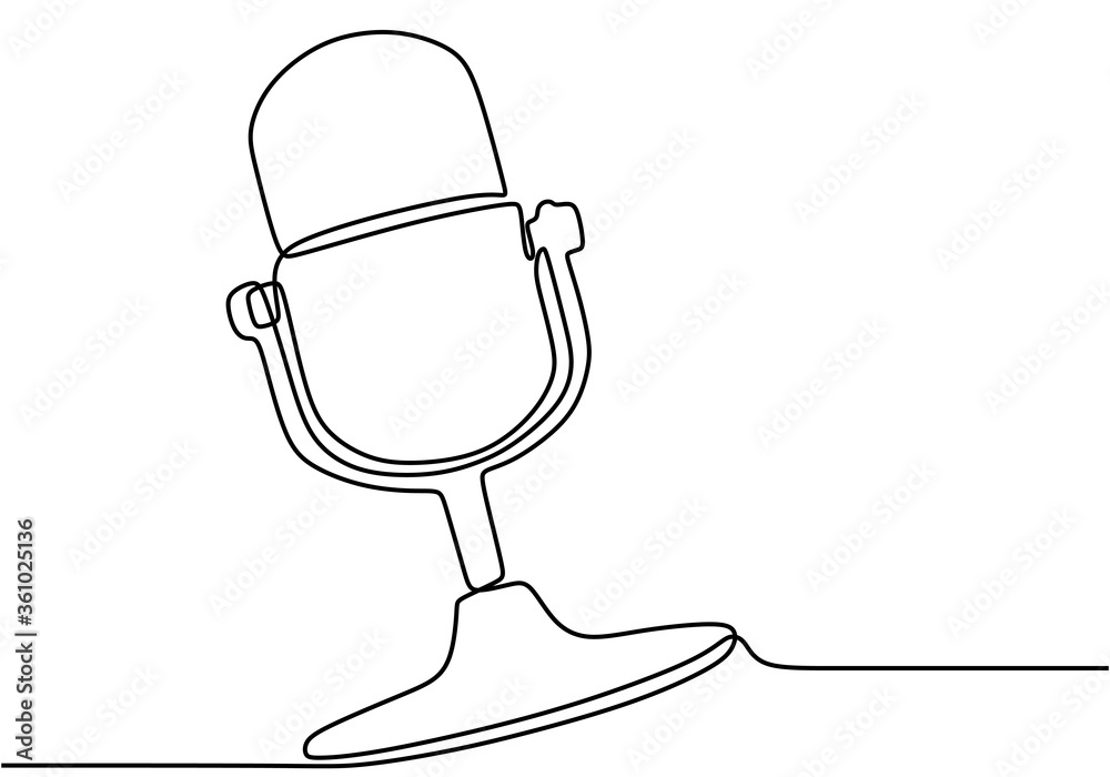 Continuous line drawing of vector radio station microphone icon ...