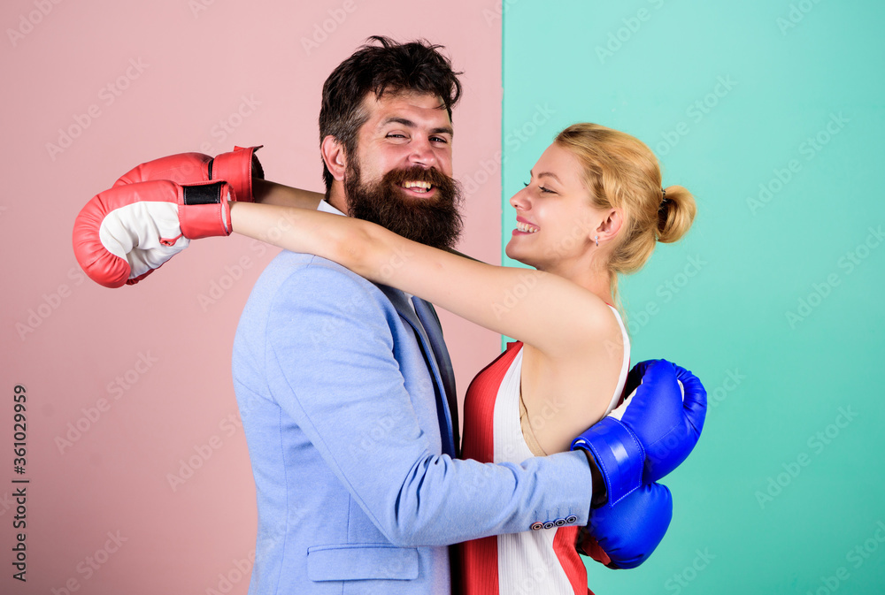 Family life. Boxers fighting gloves. Man and woman boxing fight ...