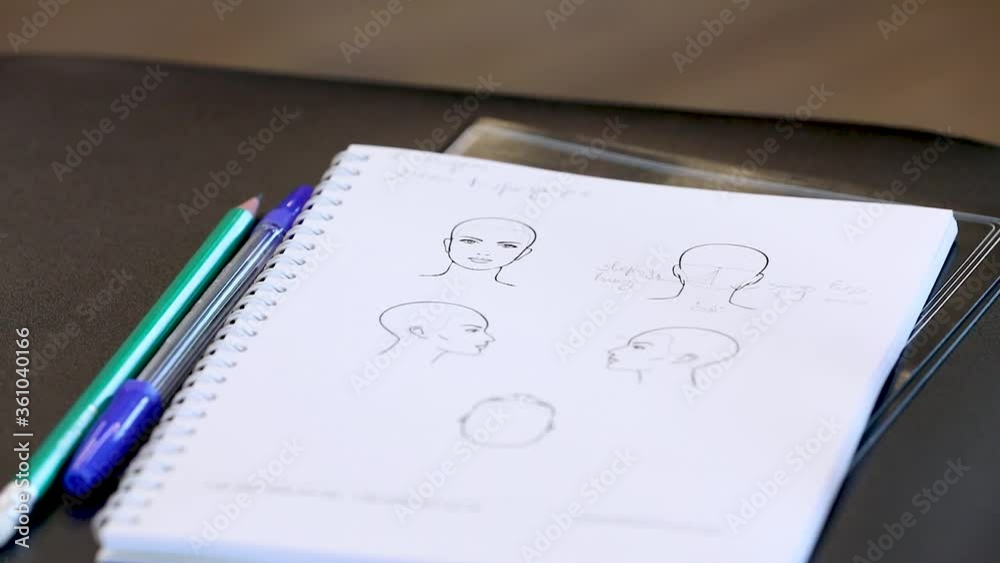 Drawing and notation on the layout for further haircut design Stock ...