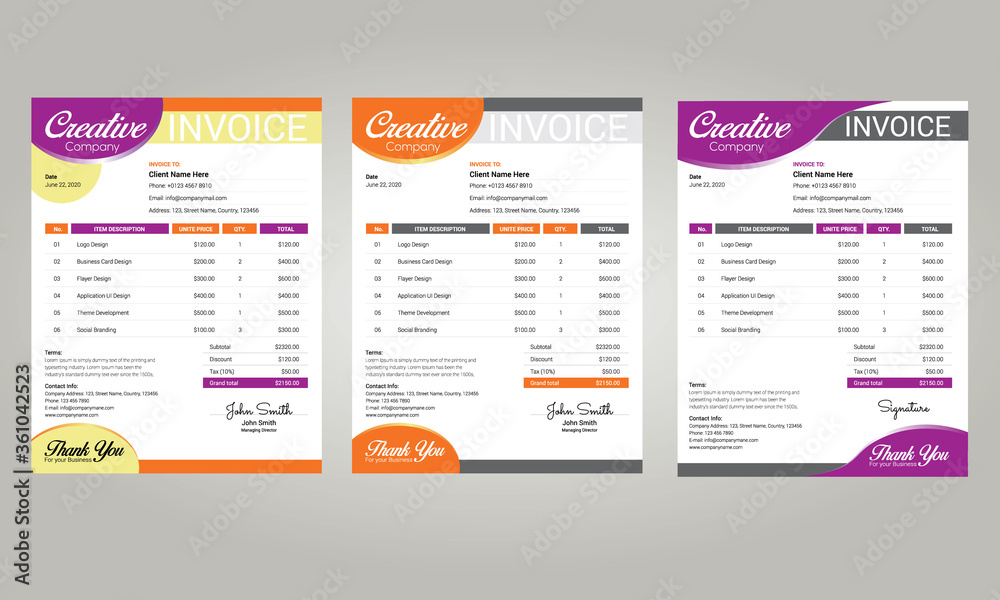 Invoice design. Invoice templates receipt, calculation file payment ...