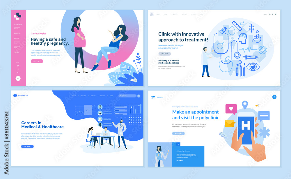 Set of web page design templates on medicine and health care. Vector ...