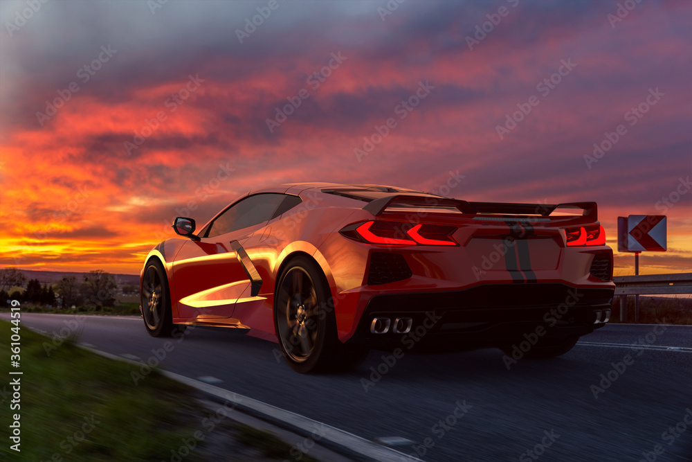 Chevrolet Corvette C8 during a dynamic drive on a winding road at ...