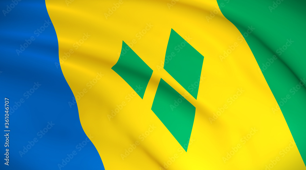 Saint Vincent and the Grenadines National Flag (Vincy flag) - Waving ...