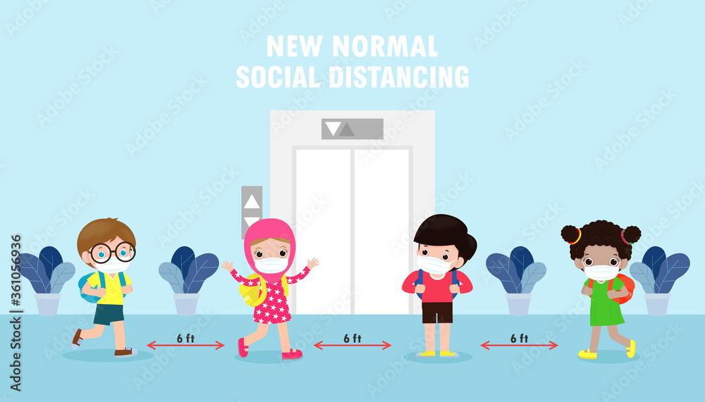 Back to school for new normal lifestyle concept. happy kids wearing ...